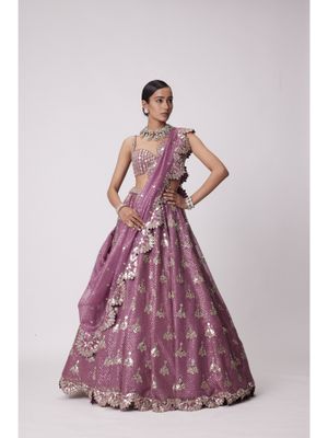 Buy Vvani by Vani Vats Mauve Embroidered Lehenga with Blouse and ...