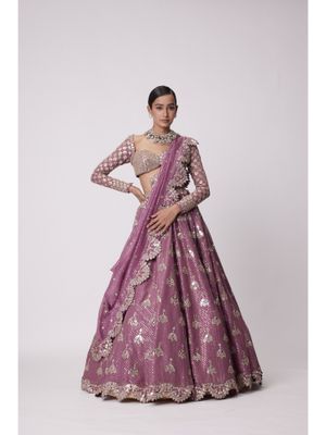 Buy Vvani by Vani Vats Mauve Embroidered Lehenga with Blouse and ...