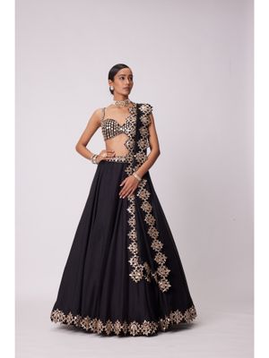 Buy Vvani by Vani Vats Black Embroidered Lehenga with Blouse and ...