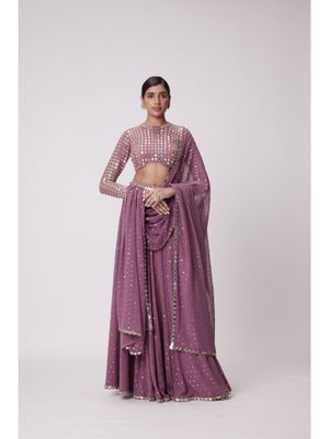 Buy Vvani by Vani Vats Mauve Embroidered Flared Palazzo with Blouse and ...