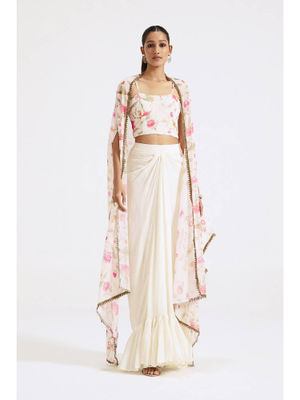 Buy Basanti Kapde aur Koffee Ivory Cape with Top and Skirt (Set of 3 ...
