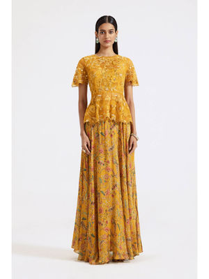 Buy Basanti Kapde aur Koffee Yellow Embroidered Top with Bustier ...