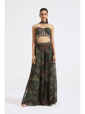 Buy Basanti Kapde aur Koffee Green Blouse Sharara and Dupatta (Set of 3 ...