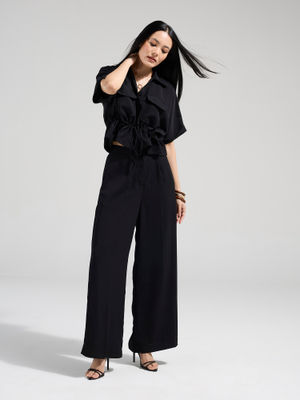 Buy Twenty Dresses by Nykaa Fashion Black Collared Shirt and Wide Leg ...