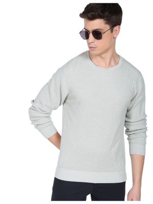 Buy Arrow Men Light Grey Crew Neck Patterned Knit Sweater Online