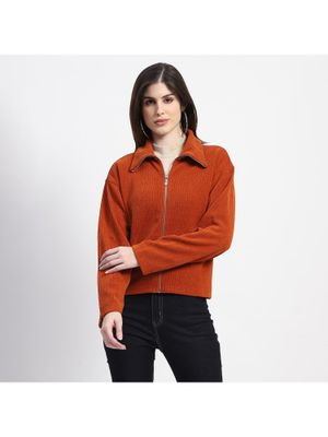 Buy Madame Self Striped Cotton Rust Shacket (S) Online