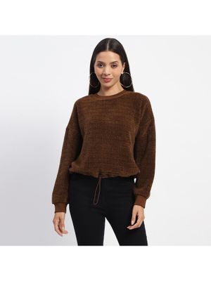 Buy Madame Elastic Pull Drawstring Brown Top (S) Online