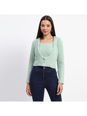 Buy Madame V Neck Button Down Fur Shrug and Top Online