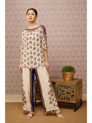 Buy Soup by Sougat Paul Cream & Multi Sarouk Floral & Sequined Co-Ord ...