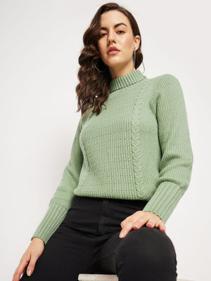 Buy CAMLA Women Green High Neck Sweater Online