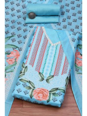 Buy BIBA Blue Unstitched Suit (Set of 3) Online