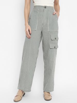 Buy Taurus Olive Striped Cambric Pants Online