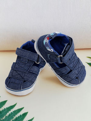 Buy Baby Moo Denim Blue Velcro Booties Online