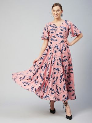 Buy Rare Women Casual Peach Colour Maxi Floral Dress Online
