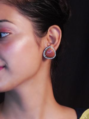 Buy Niscka American Diamond Triangular Vermilion Brown Stone Statement ...