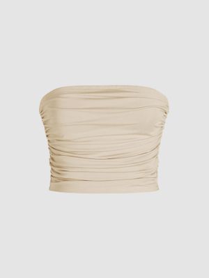 Buy Cider Strapless Ruched Crop Top Online