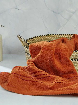 Buy Fabindia Rust Solid Ayan Woven Cotton Hand Towel Online