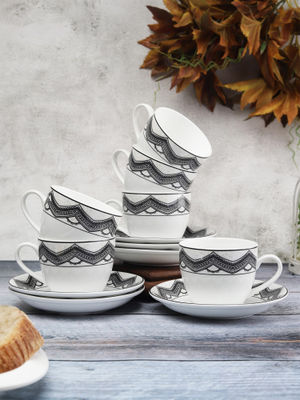 Buy CLAY CRAFT Fine Ceramic Cup and Saucer Set of 12 ( 6 Cups + 6 ...