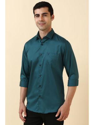 Buy Allen Solly Men Cotton Solid Collar Neck Slim Fit Blue Shirt (38 ...