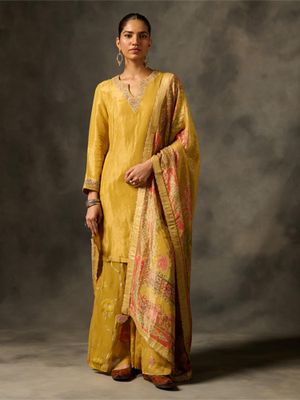 Buy Saundh Nyima Yellow Kurta with Palazzo and Dupatta (Set of 3) (XS ...