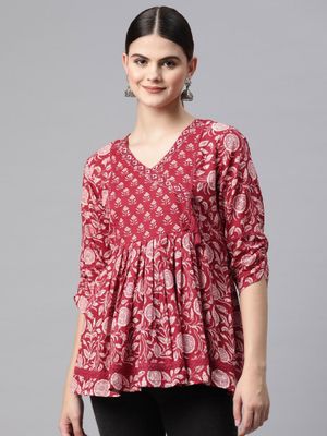 Buy Readiprint Peplum Style Cotton Fabric Red Color Top Online