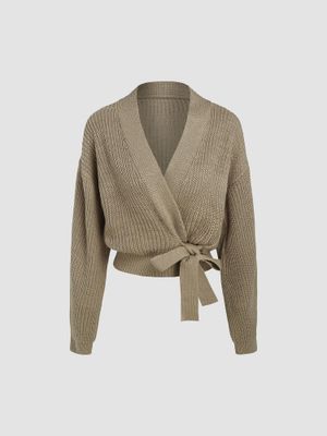 Buy Cider Cross Knotted Solid Cardigan Online