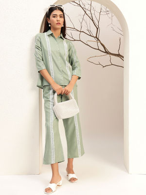 Buy Bani Women Green Color Collar Neck Caual Tunic with Trouser Co-Ords ...