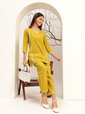Buy Bani Women Lime Green Color V-Neck Caual Tunic with Trouser Co-Ords ...