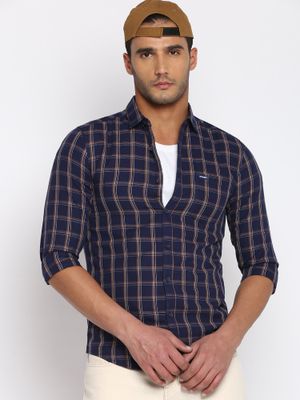 Buy Wrangler Men Navy Checkered Slim Fit Shirt Online