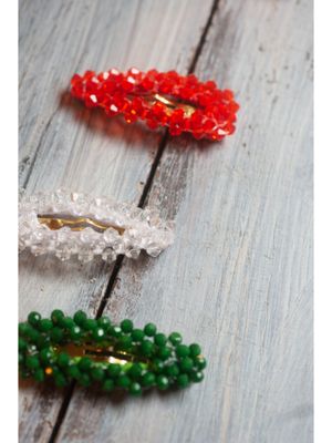 Buy Choko Kids Set Of 3 Glitter Beaded Hair Clips-Red Green White Online