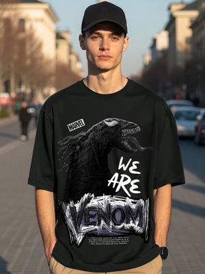 Buy Bewakoof Official Marvel Merchandise Men's Black Venom Graphic Printed Oversized T-Shirt (S ...
