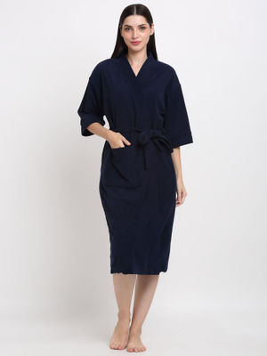 Buy Creeva Unisex Micro Terry Navy Blue Soft and Lightweight Kimono ...