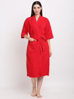 Buy Creeva Unisex Micro Terry Red Soft and Lightweight Kimono Style ...