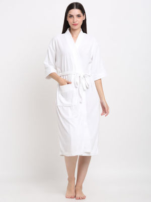 Buy Creeva Unisex Micro Terry White Soft and Lightweight Kimono Style ...