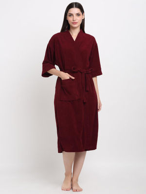 Buy Creeva Unisex Micro Terry Maroon Soft and Lightweight Kimono Style ...