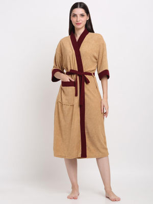 Buy Creeva Unisex Micro Terry Beige Soft and Lightweight Kimono Style ...