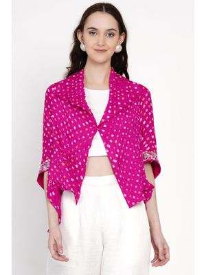 Buy Twenty Nine Pink Bandhani One Button Layover Short Jkt Online