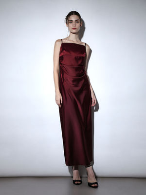 Buy ONLY Maroon Satin Strappy Maxi Dress (34) Online