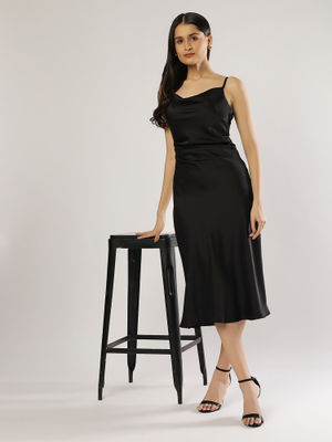 Buy PEACH & PANDA Black Satin Dress (XS) Online