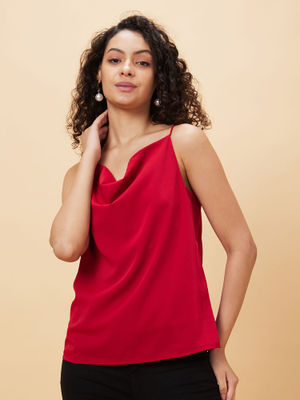 Buy Globus Women Maroon Solid Cowl Neck Party Top Online