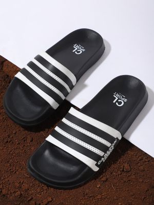 Buy Carlton London Striped Black & White Sliders Online