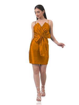 Buy Attic Salt Mustard Solid Oversized Knot Dress Online