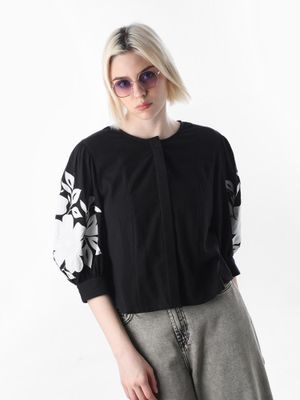 Buy ONLY Womens Self Design Regular Fit Black Top (XS) Online