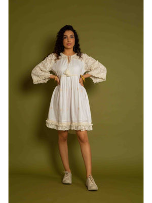 Buy LABEL REYYA The Palma Off White Embroidery Dress Online