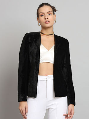 Buy Powersutra Short Velvet Jacket without Collar- Black Online