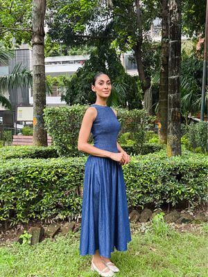 Buy The Clothing Factory Blue Denim Smocked Bodice Dress (L) Online