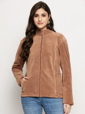 Buy Madame Women Brown High Neck Jacket Online