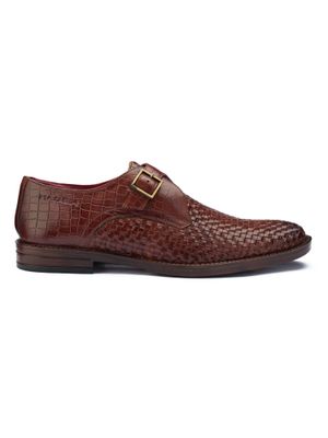 Buy MASABIH Genuine Braided Leather Tan Monk Straps for Men (EURO 40 ...