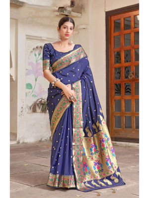 Monjolika Fashion Handloom Sarees : Buy Monjolika Fashion Blue color ...