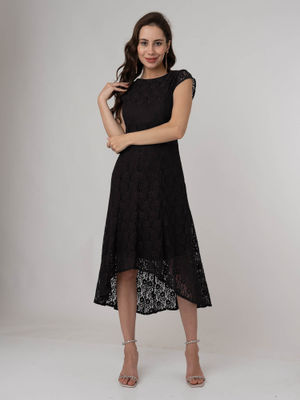 Buy Zink London Womens Black Lace Round Neck Midi Dress Online